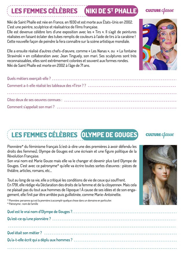 Culture Classe - Les femmes célèbres